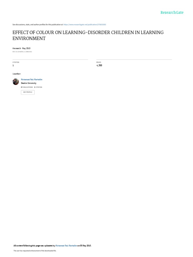 Effect of Colour On Learning-Disorder Children in Learning Environment ...