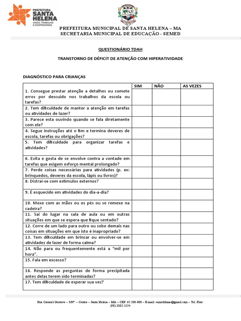 Questionário Tdah | PDF