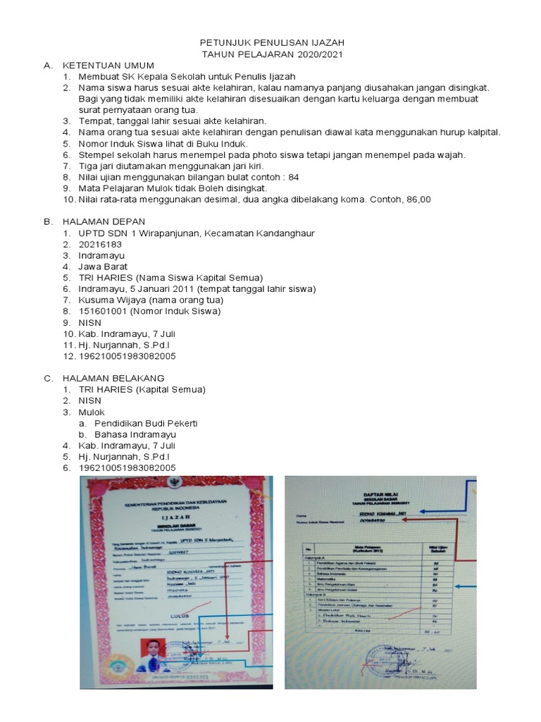 PETUNJUK PENULISAN IJAZAH 2021.docx | PDF