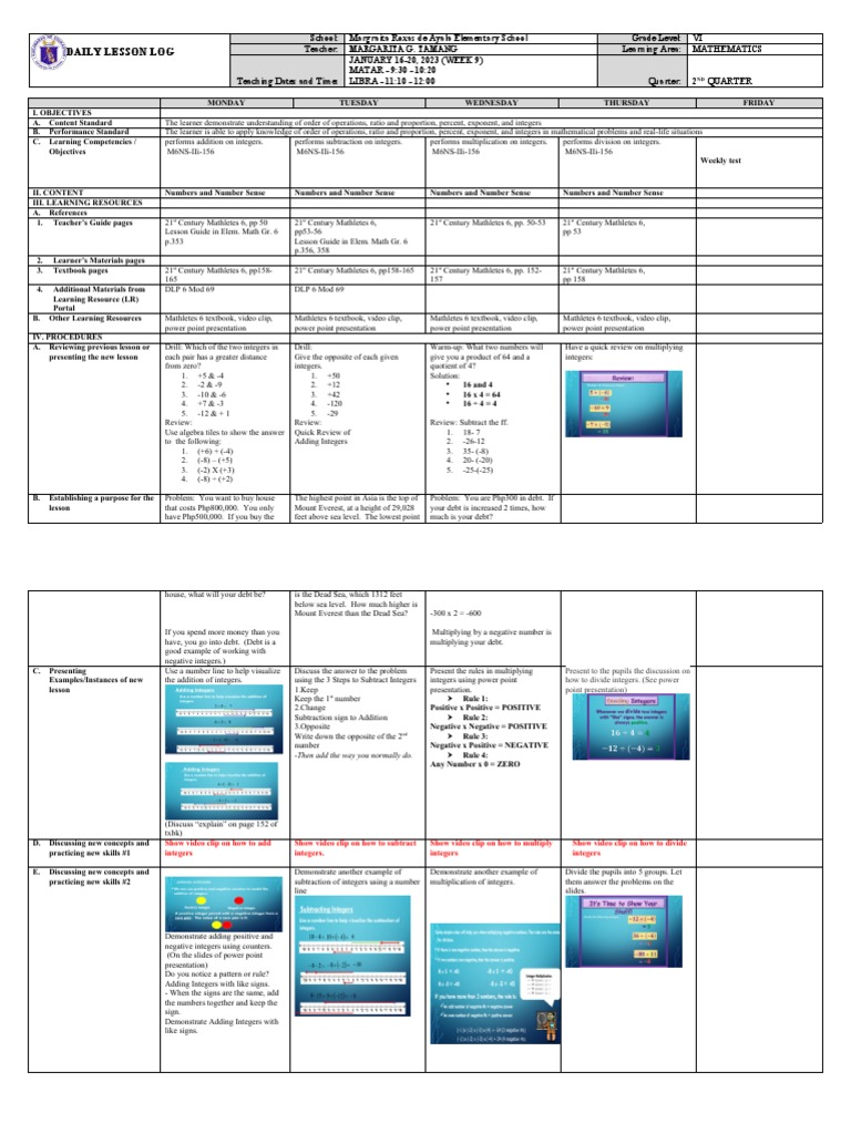 Grade 6 Math Lesson Plan | PDF