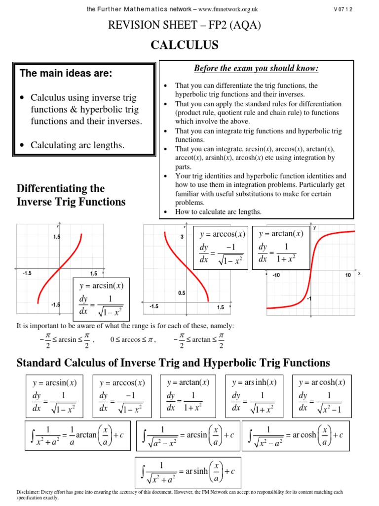 AQA FP2 Revision Sheets | PDF