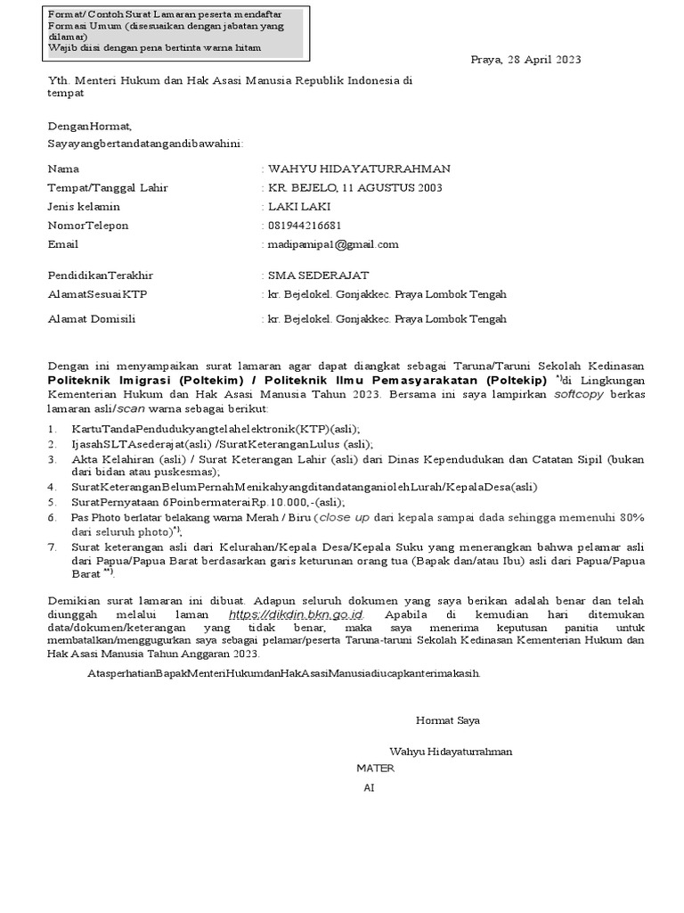 V - 1 Format Surat Lamaran Umum | PDF