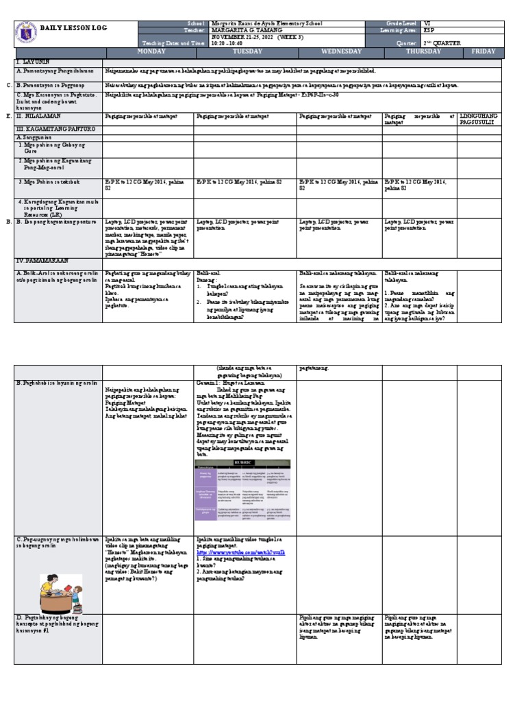 DLL - ESP 6 - Quarter 2 - W3 | PDF