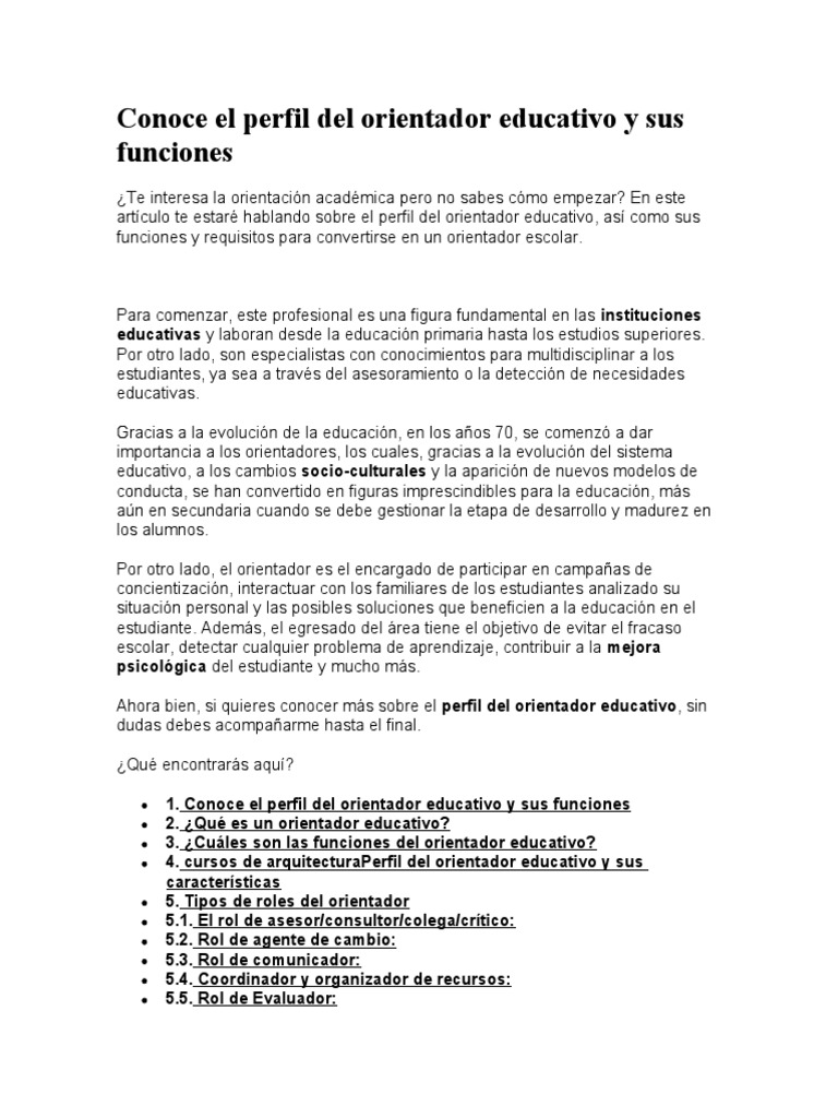 El Perfil Del Orientador Educativo y Sus Funciones | PDF