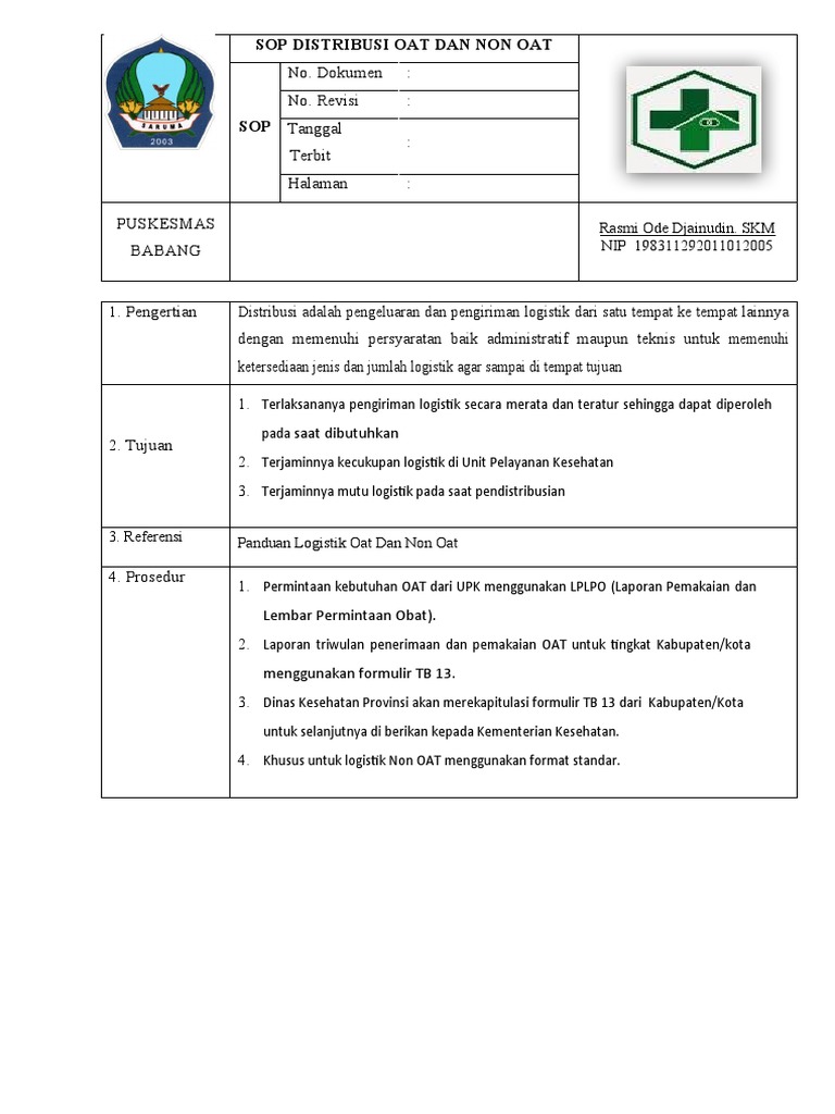 SOP Distribusi OAT DAN NON OAT | PDF