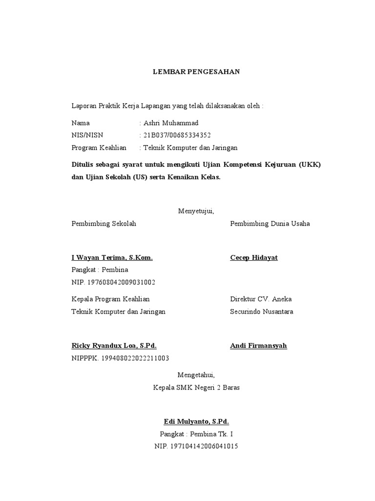 Lembar Pengesahan PKL | PDF