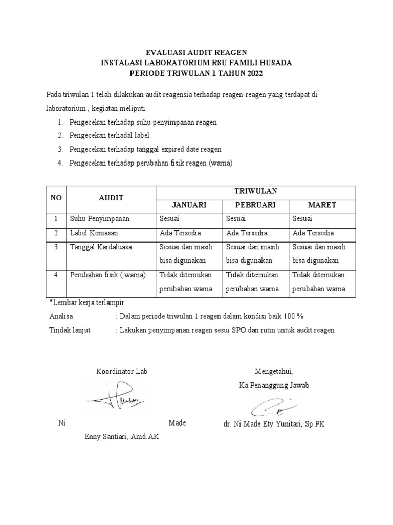 Evaluasi Audit Reagen | PDF
