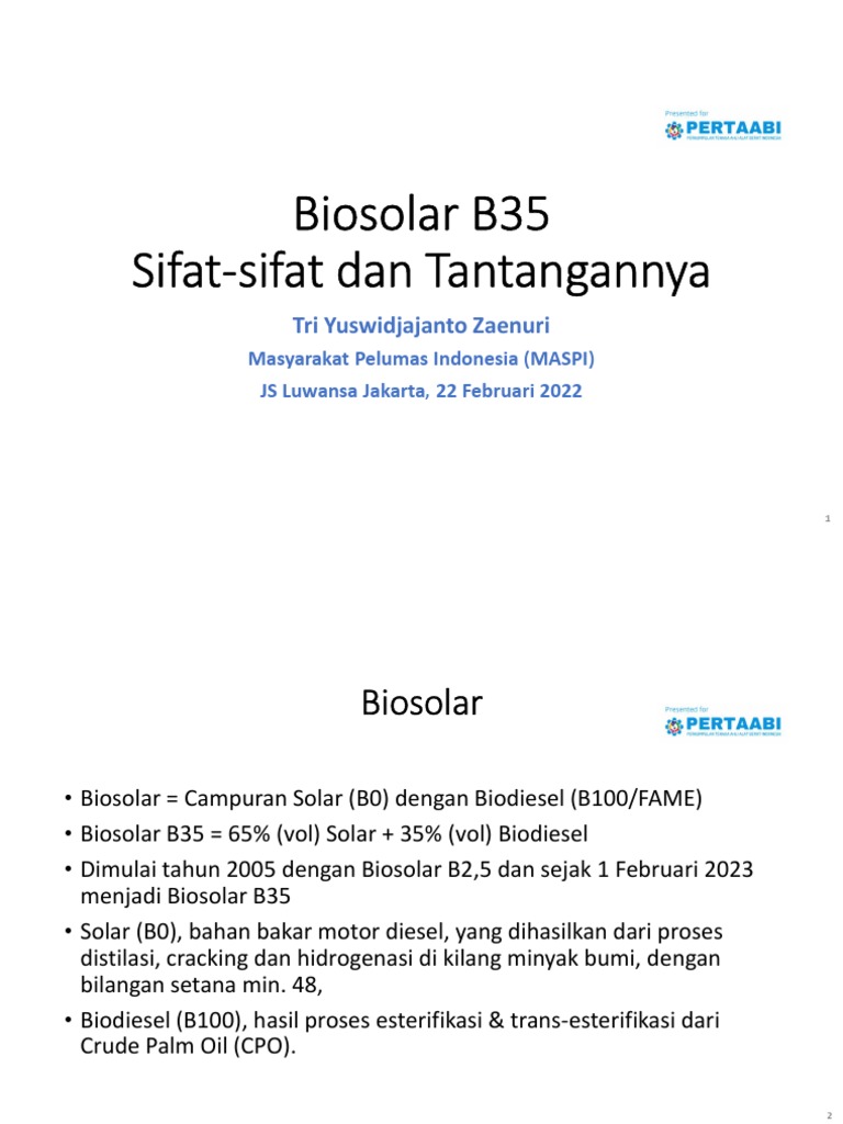 Spesifikasi dan Tantangan Biosolar B35 | PDF