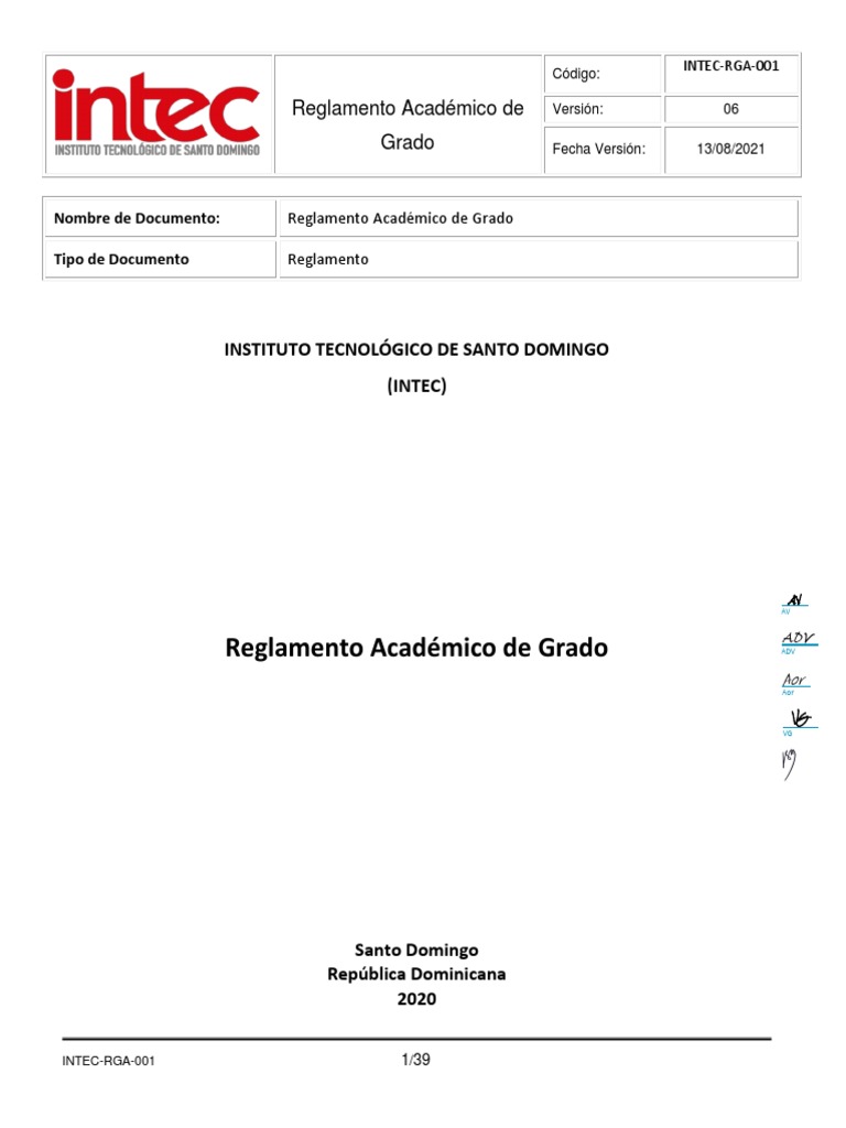 INTEC-RGA-001 Reglamento Academico de Grado | PDF
