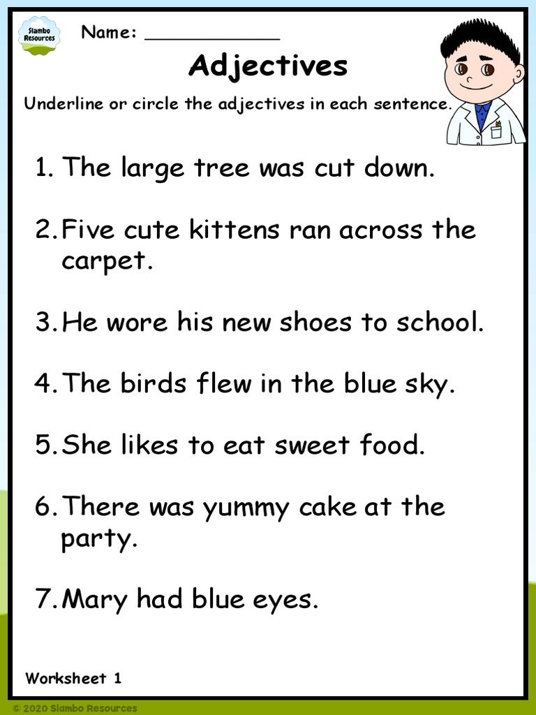 Adjective Worksheet for Class 2 | PDF