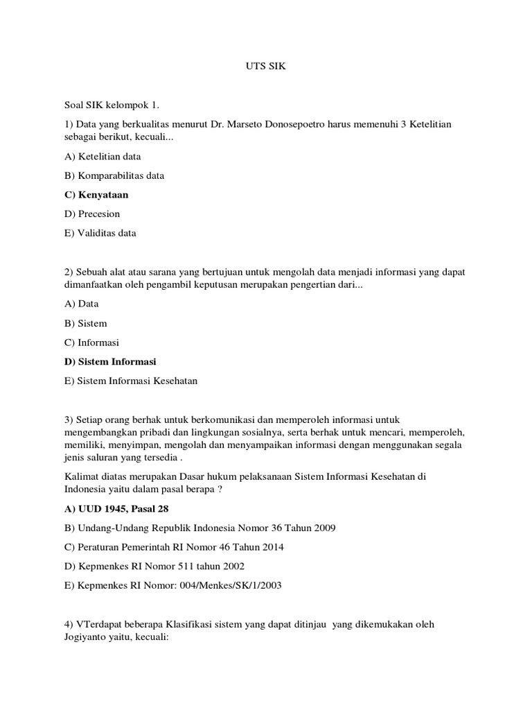Soal UTS Sistem Informasi Kesehatan | PDF