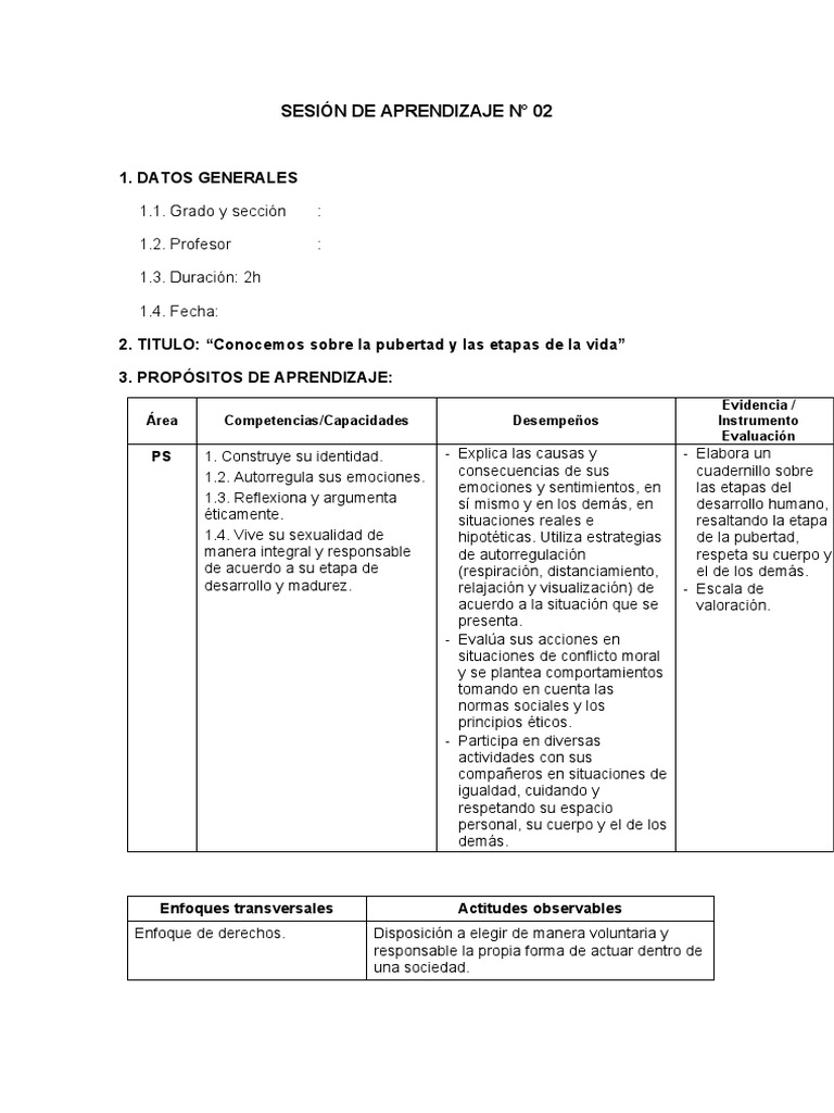 SESIÓN DE APRENDIZAJE Conocemos Sobre La Pubertad y Las Etapas de La ... SESIÓN DE APRENDIZAJE Conocemos Sobre La Pubertad y Las Etapas de La ...