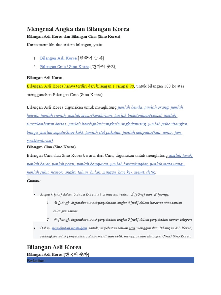 Mengenal Angka Dan Bilangan Korea | PDF
