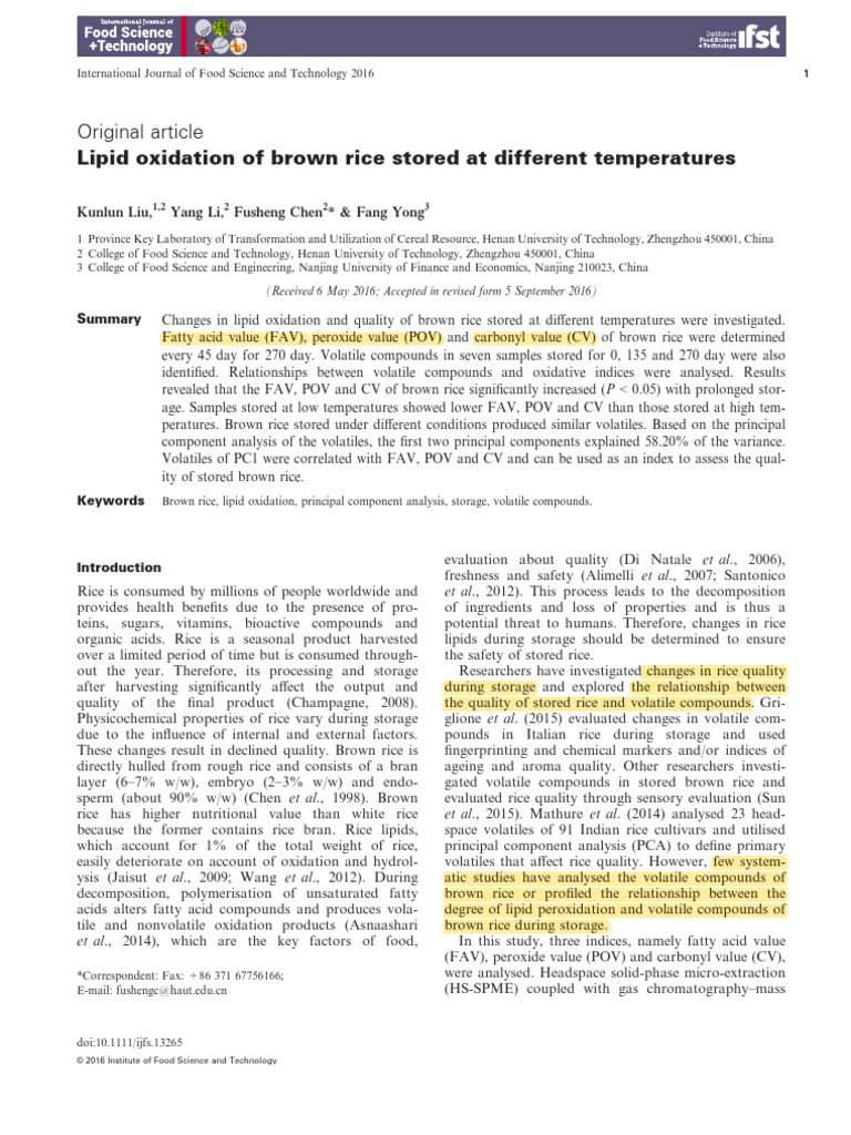 1. Lipid oxidation of brown rice stored at different temperatures V2 ...