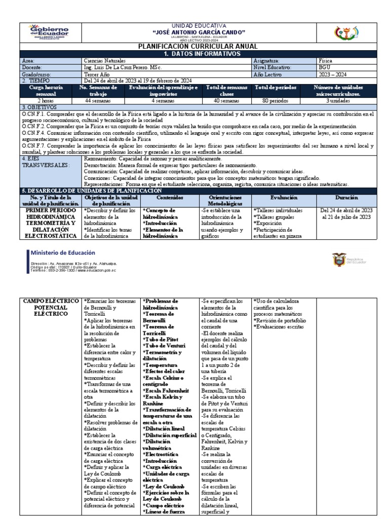 Pca 3ro Bgu Fís 2023-2024 | PDF