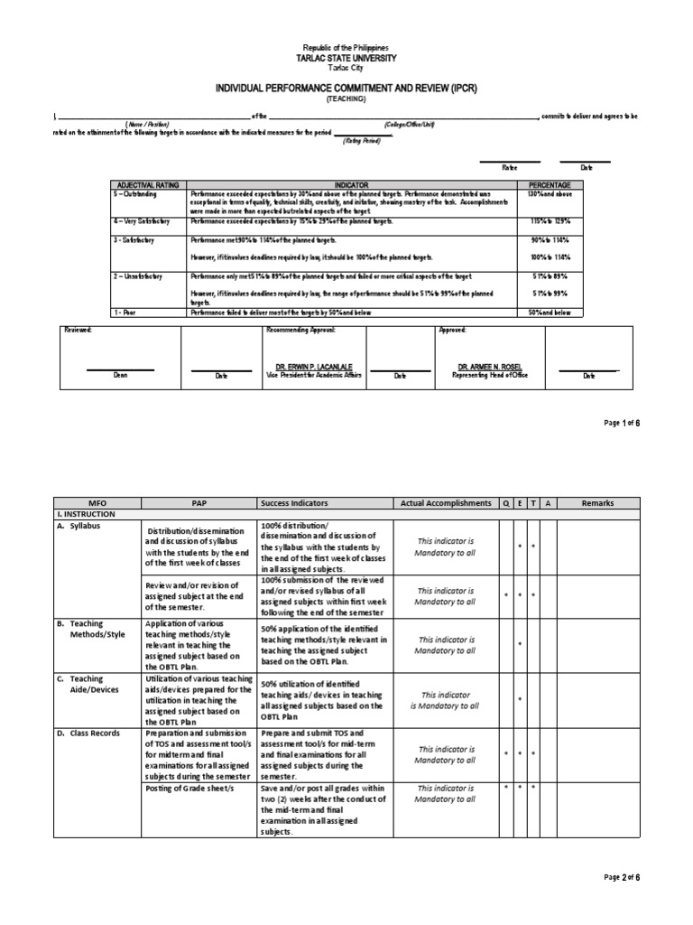 Revised Ipcr Form For Teaching Personnel 2021 | PDF