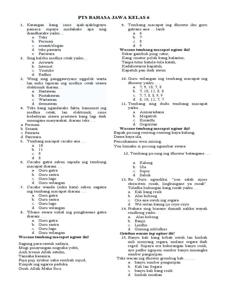 PTS B Jawa Kelas 6 | PDF
