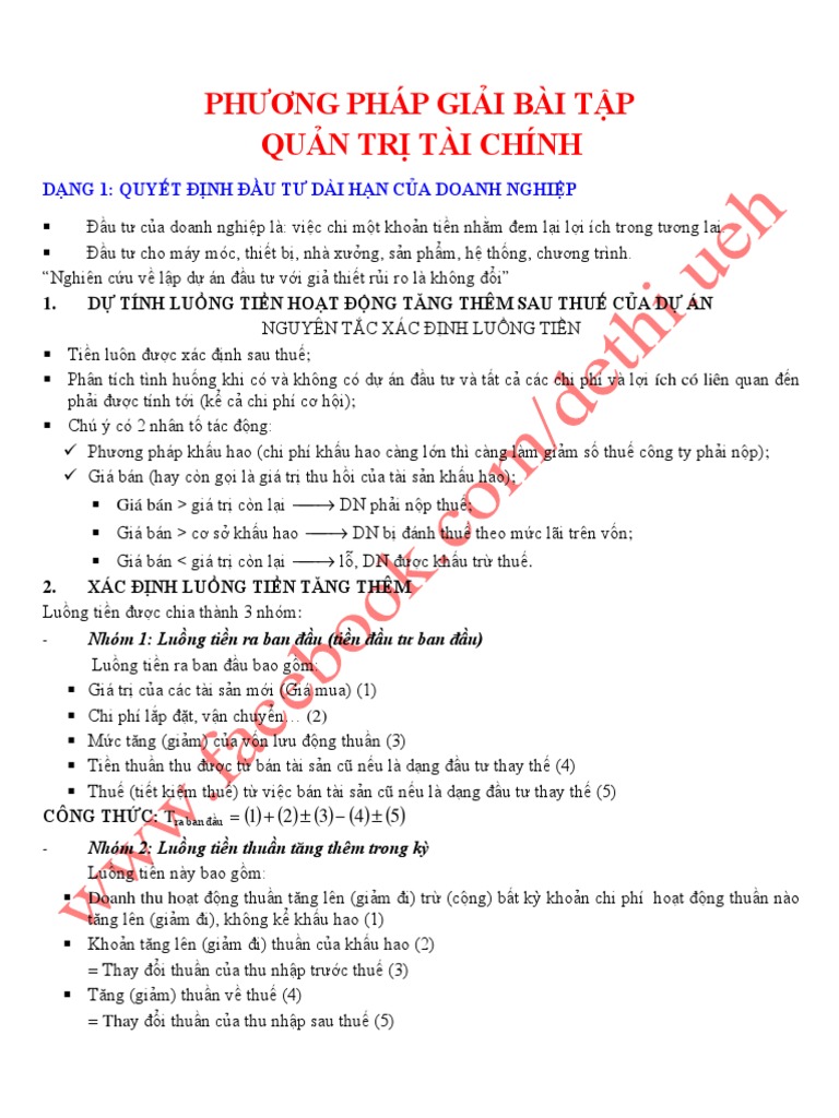 Đề thi UEH - PHƯƠNG PHÁP GIẢI BÀI TẬP QUẢN TRỊ TÀI CHÍNH PDF | PDF