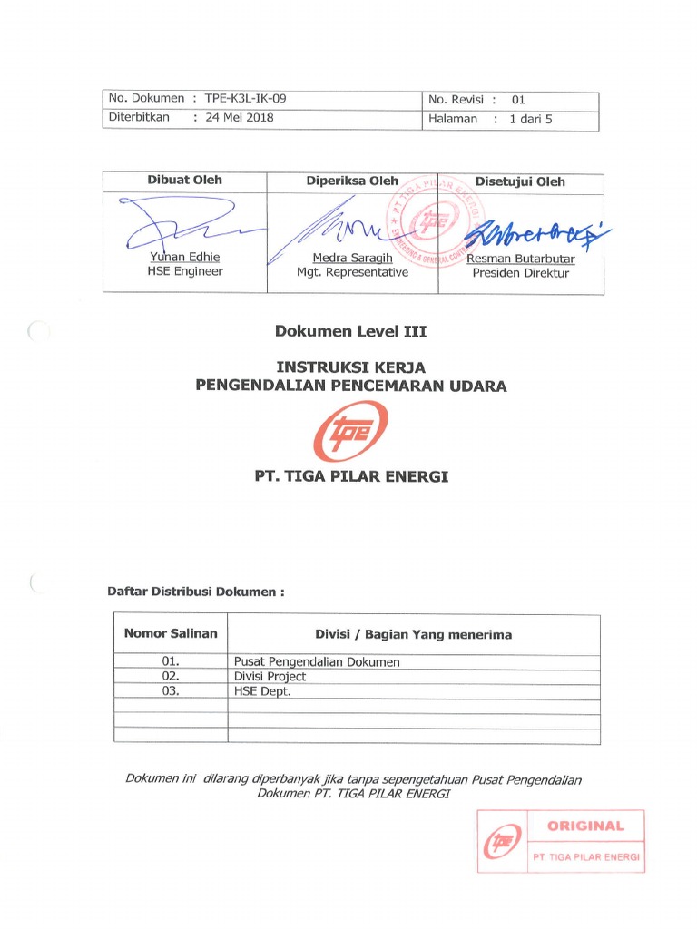 Tpe-K3l-Ik-09 Rev.01 Instruksi Kerja Pengendalian Pencemaran Udara | PDF