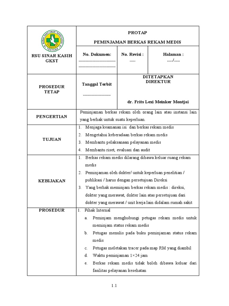 9 PEMINJAMAN BERKAS REKAM MEDIS .doc | PDF