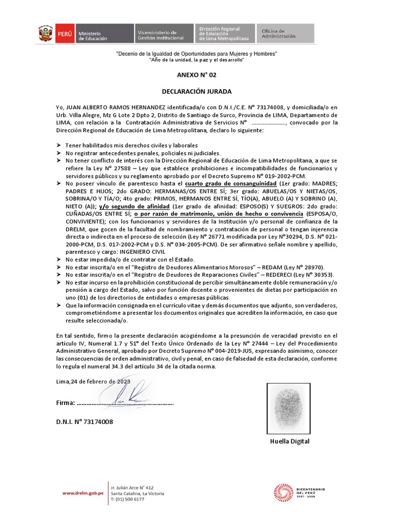 Anexo - 02 - Declaración Jurada 2023 PDF | PDF