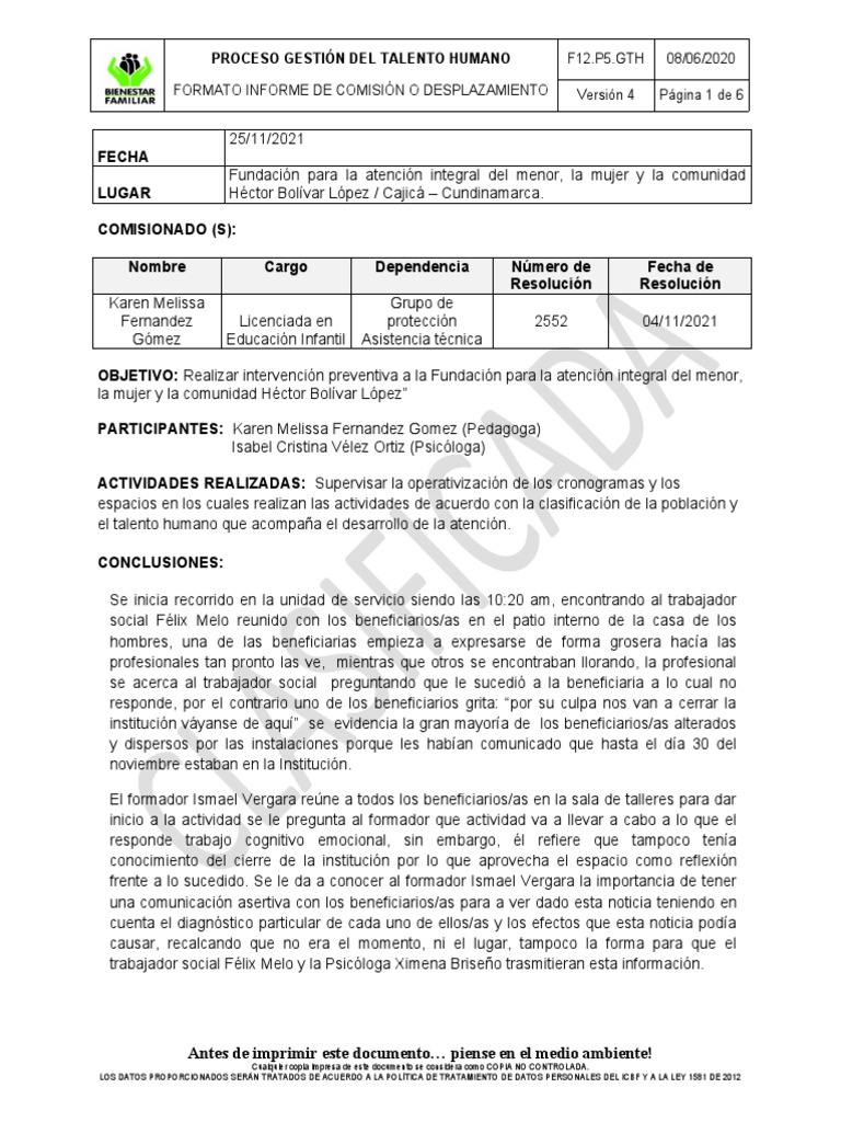 f12.p5.gth Formato Informe de Comision o Desplazamiento v4 0 | PDF