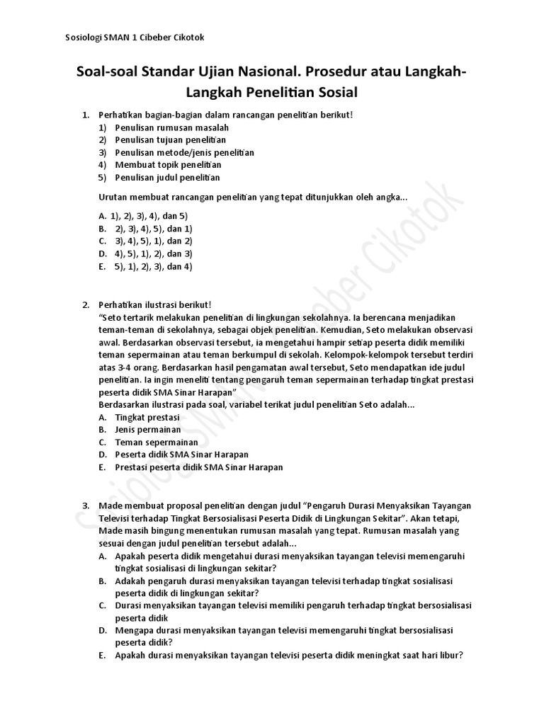 Soal-Soal Standar Ujian Nasional. Prosedur Atau Langkah-Langkah Penelitian Sosial | PDF
