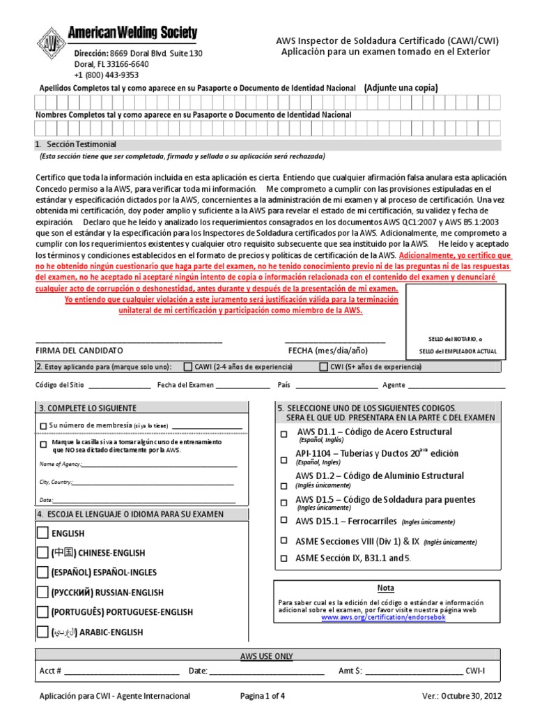 Aplicación para Certificación CWI | PDF