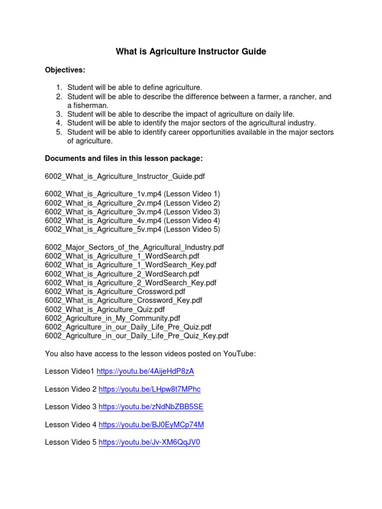 6002 What Is Agriculture Instructor Guide | PDF | Agriculture | Farms 6002 What Is Agriculture Instructor Guide | PDF | Agriculture | Farms