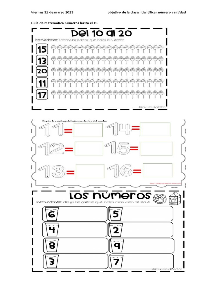 Guía de Matemática Números Hasta El 15 Isa | PDF