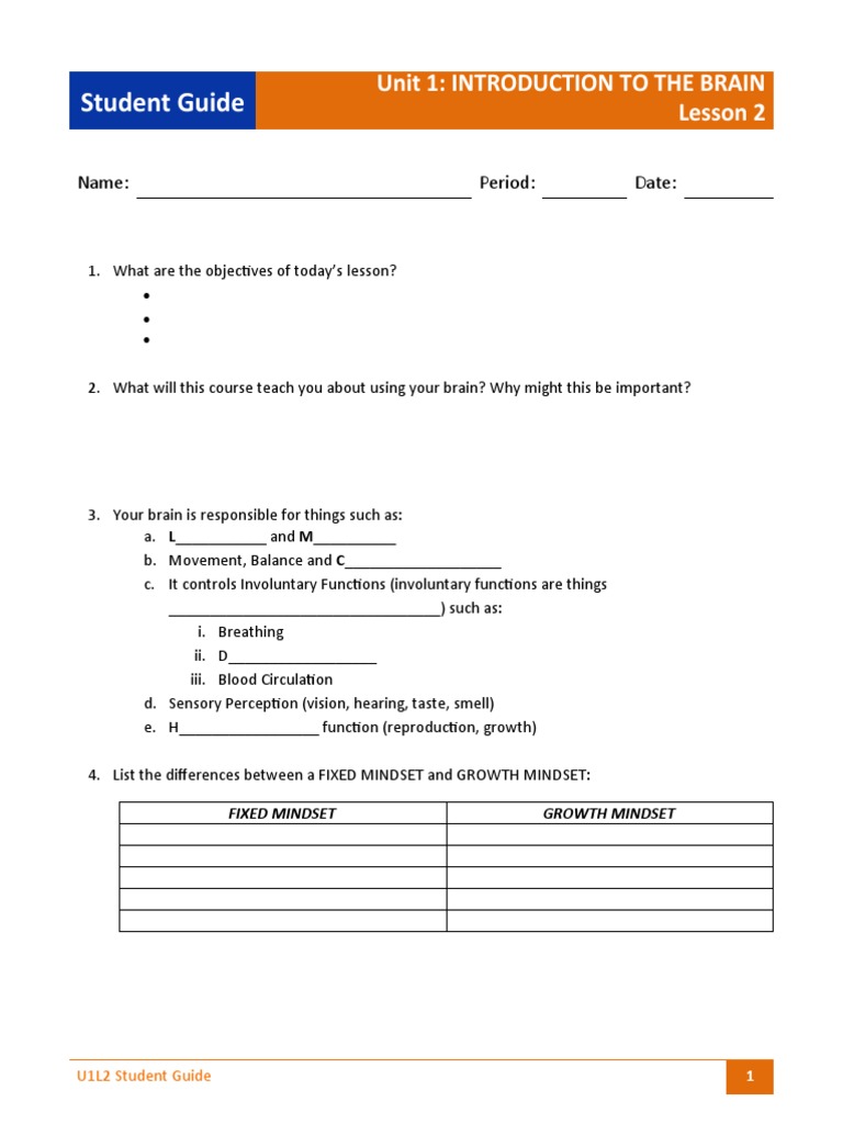 U1L2 Student Guide | PDF | Central Nervous System | Brainstem