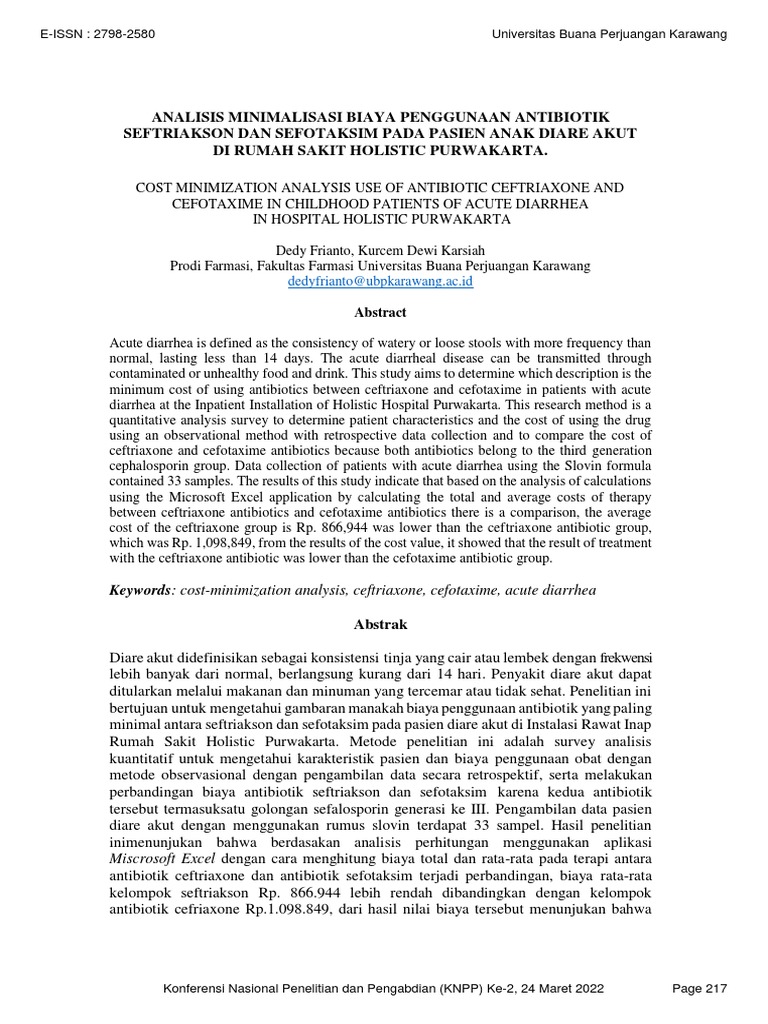 Journal Analisis Minimalisasi Biaya Penggunaan Antibiotik Seftriakson ...