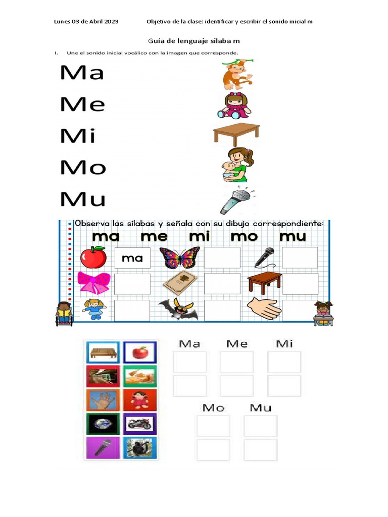 Guía de Lenguaje Silaba M Isa | PDF