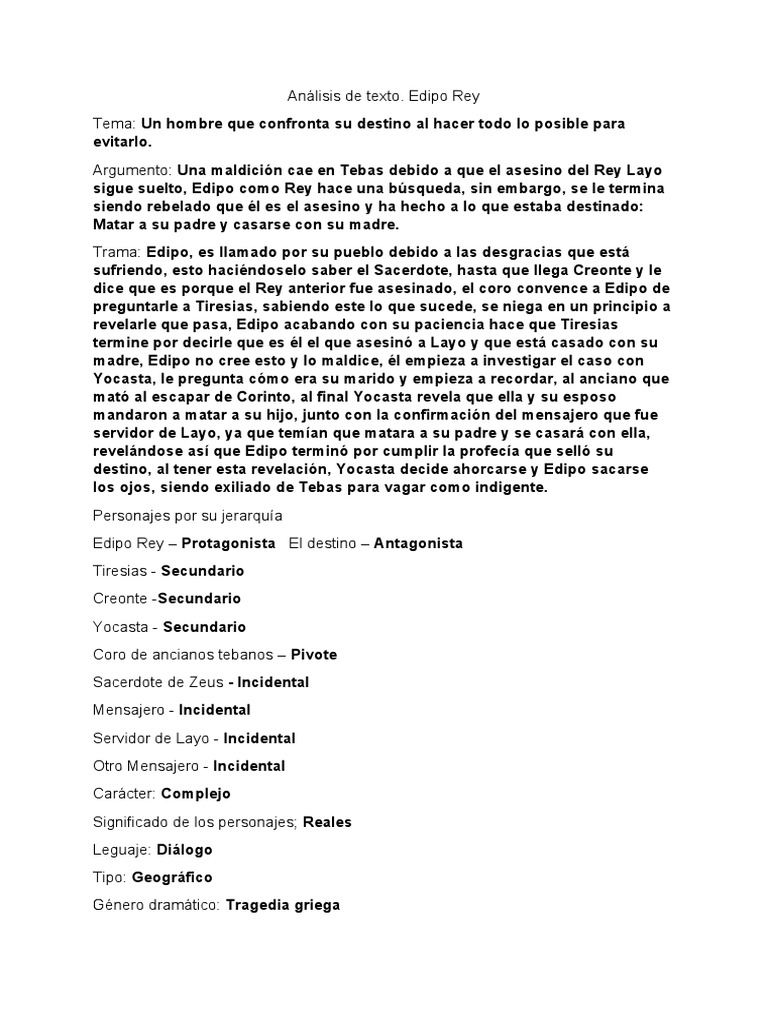 Analisis de Texto Edipo Rey, Pedro Pablo 5°A | PDF