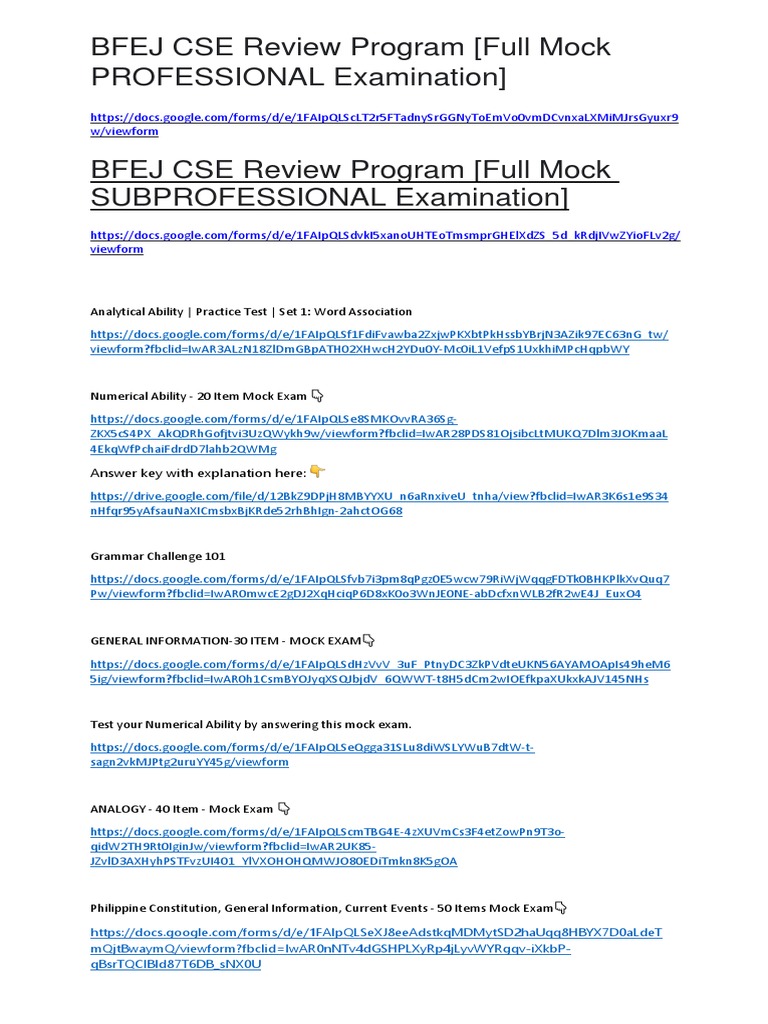 CSE Mock Exam Review Program | PDF