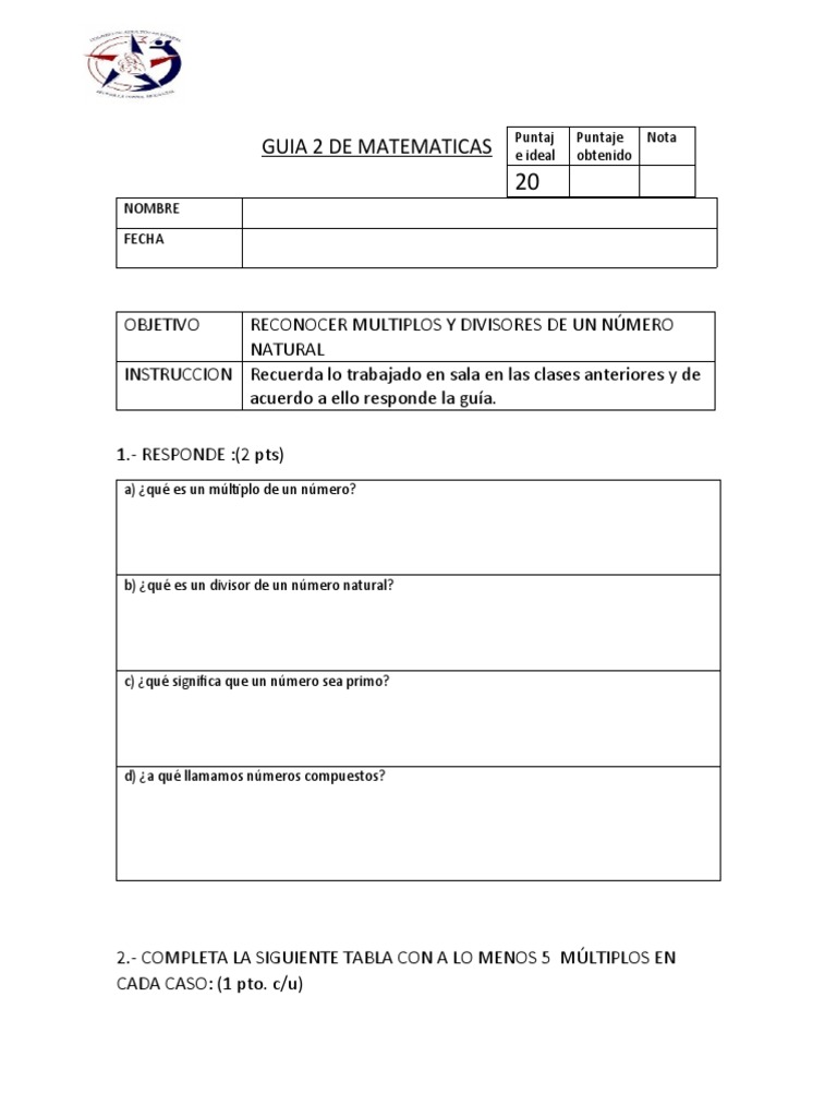 Guia 2 De Matematicas Pdf
