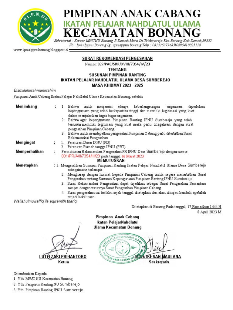 NEW-029 SRP PAC IPNU PR Sumberejo | PDF