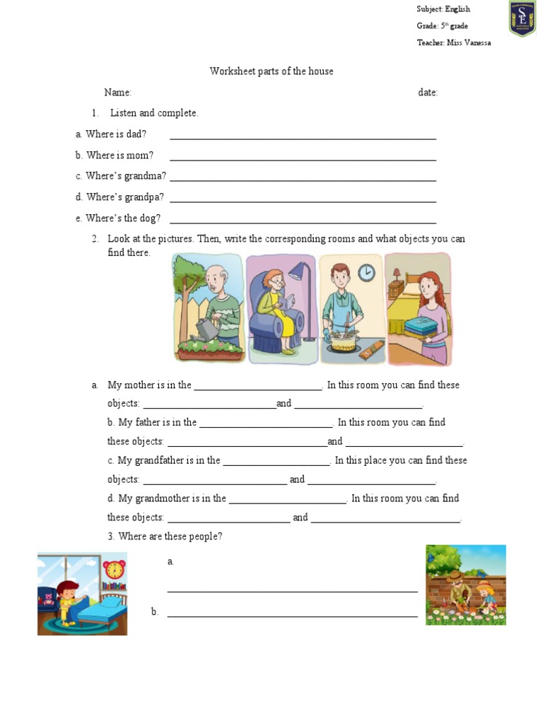 Parts of the House Worksheet for 5th Grade | PDF