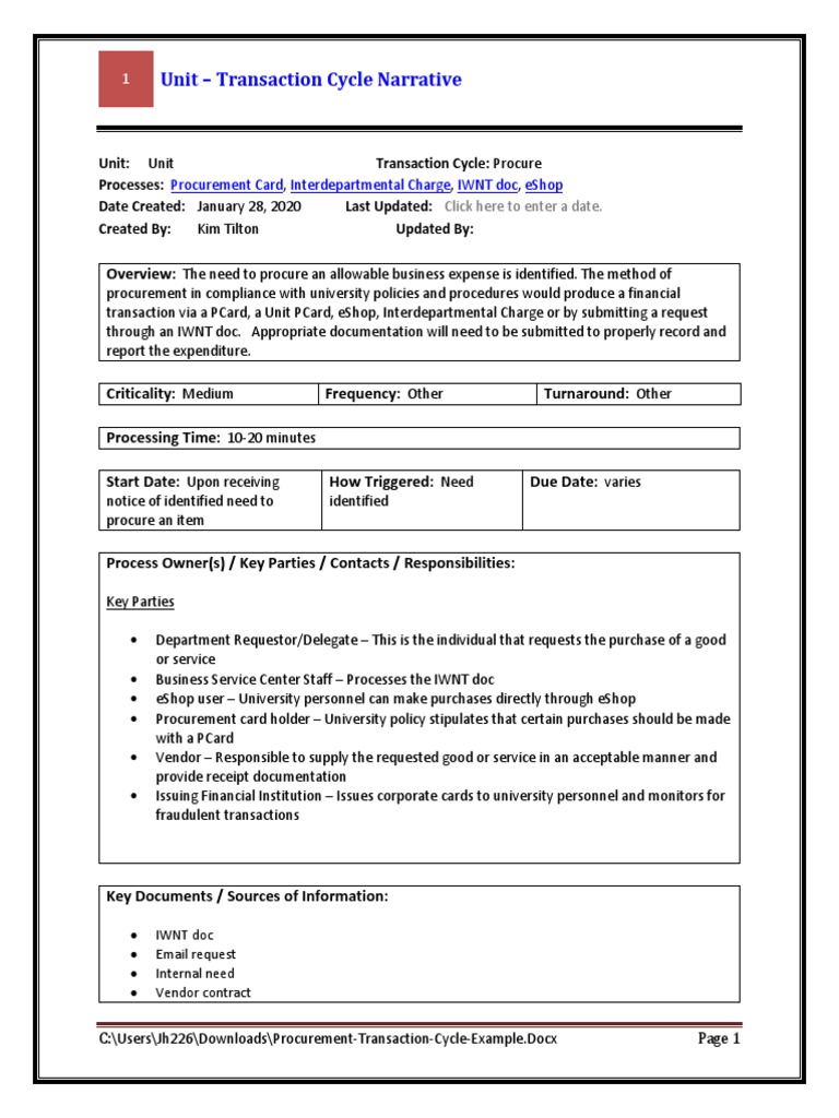 Procurement Transaction Cycle Example PDF | PDF | Information ...
