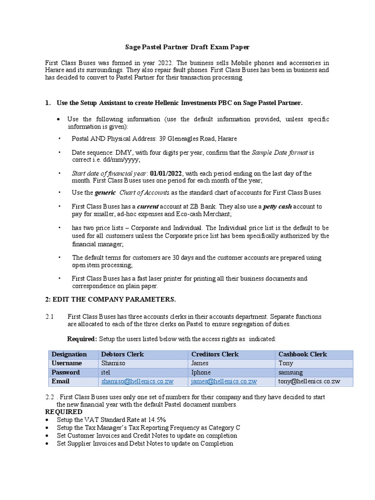 In-ClassSage Pastel Partner Practise Paper | PDF