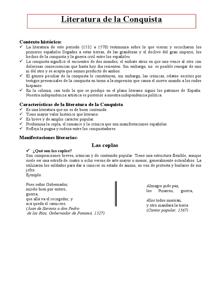 Literatura de la Conquista: Coplas y Crónicas | PDF