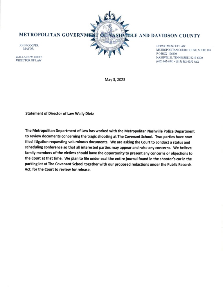 Statement From Director of Law Wally Dietz | PDF