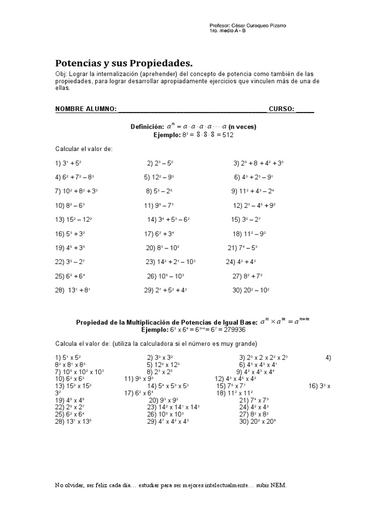Ejercicios de Potencias y Propiedades | PDF