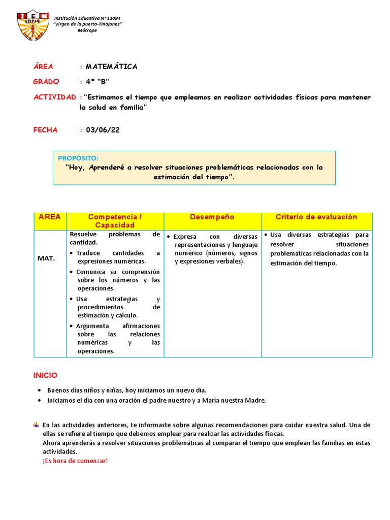 Sesion de Aprendizaje 4° Matematica PDF | PDF | Cognición | Ciencia cognitiva