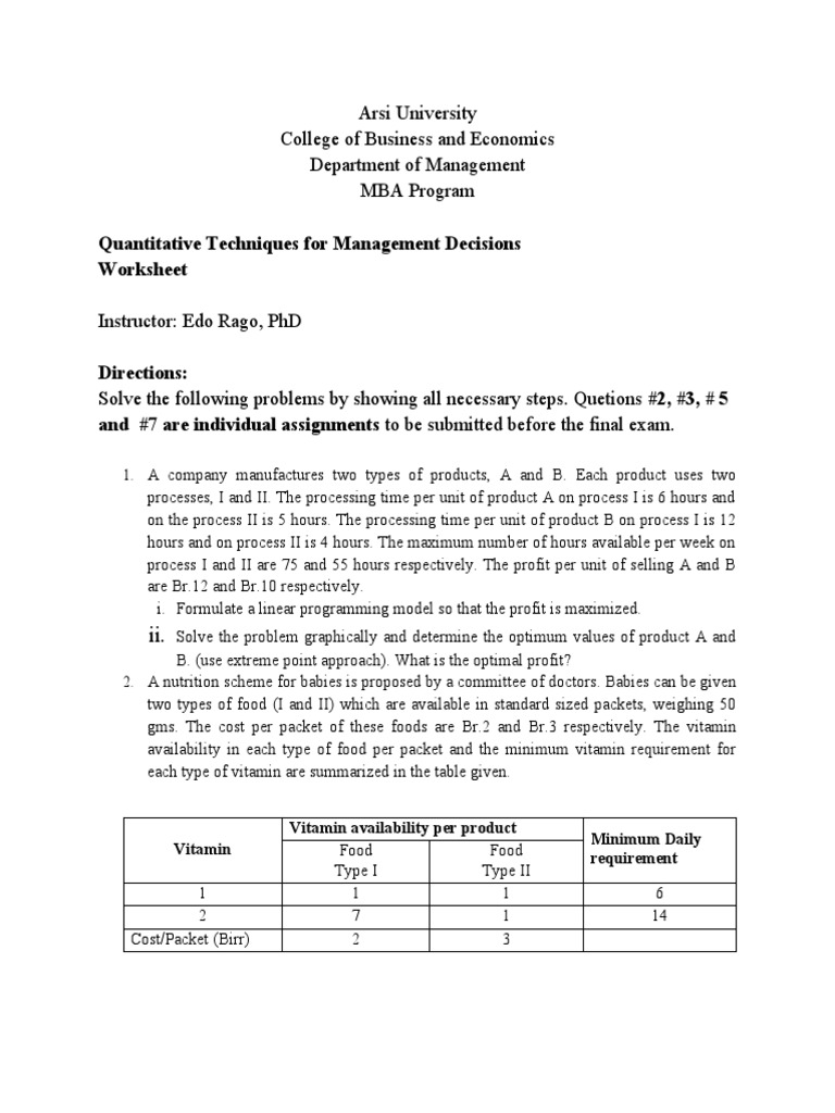 Arsi University College of Business and Economics Department of Management MBA Program | PDF ...