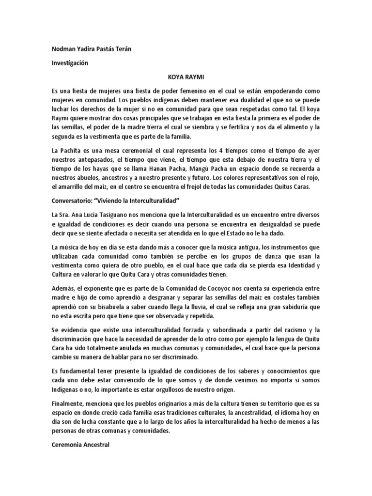 Investigación - Koya Raymi | PDF