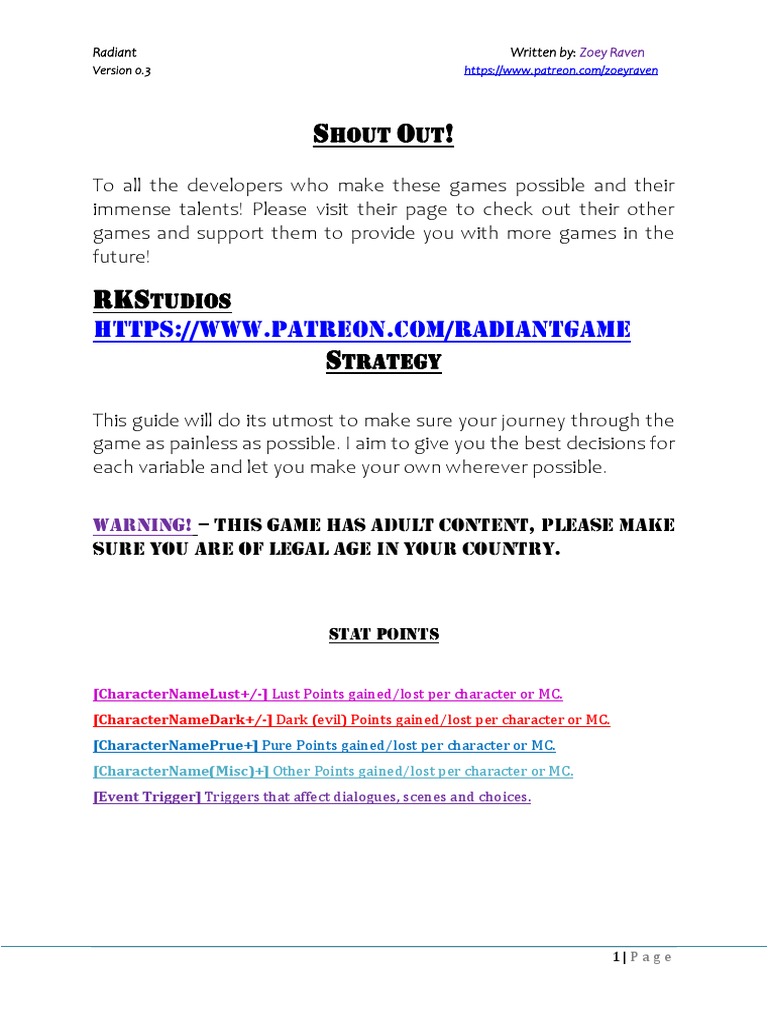 Radiant: Adult Game Strategy Guide | PDF
