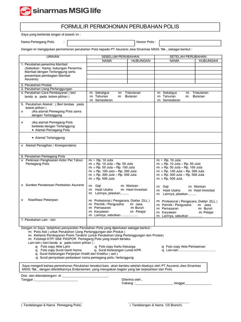 _Form_List_Form_Perubahan_Polis_Upd (1) | PDF