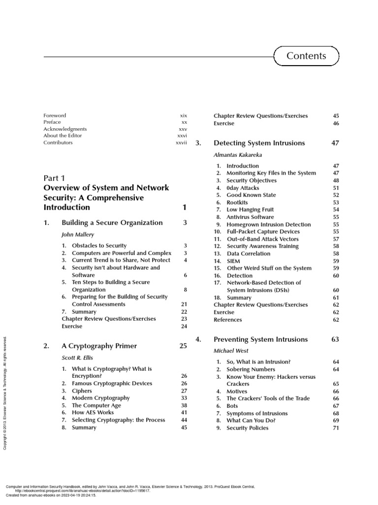 Computer and Information Security Handbook - (Contents) | PDF