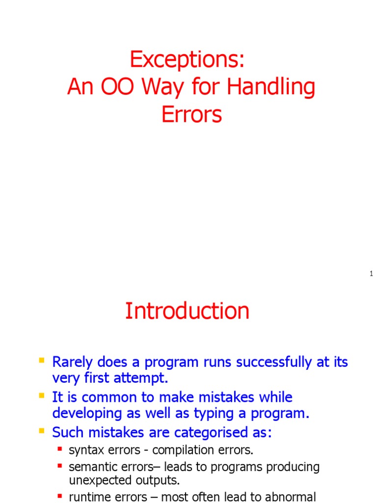 Exceptions An Oo Way For Handling Errors Pdf Parameter Computer Programming Software